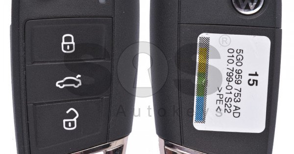 OEM Flip Key for VW Golf 7 Buttons:3 / Frequency:434MHz / Transponder ...